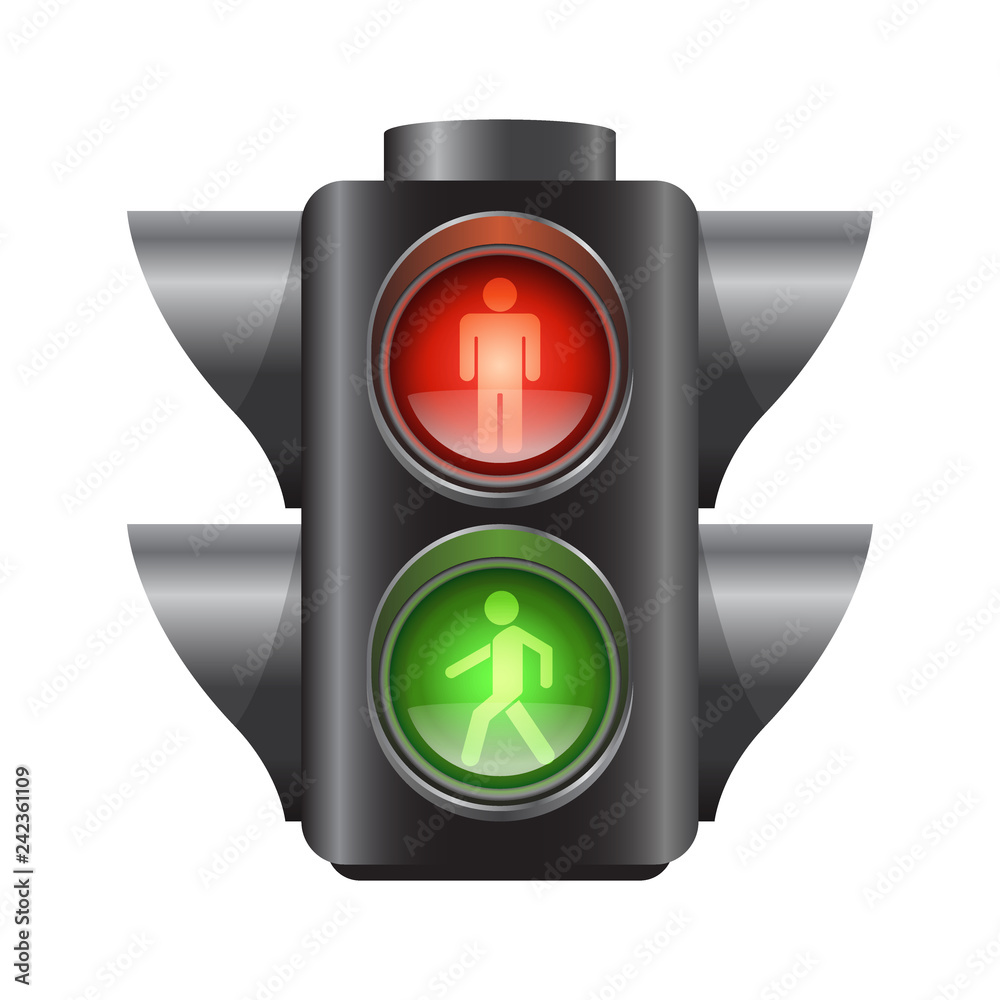 Realistic traffic lights for pedestrians, red and green signal, vector ...