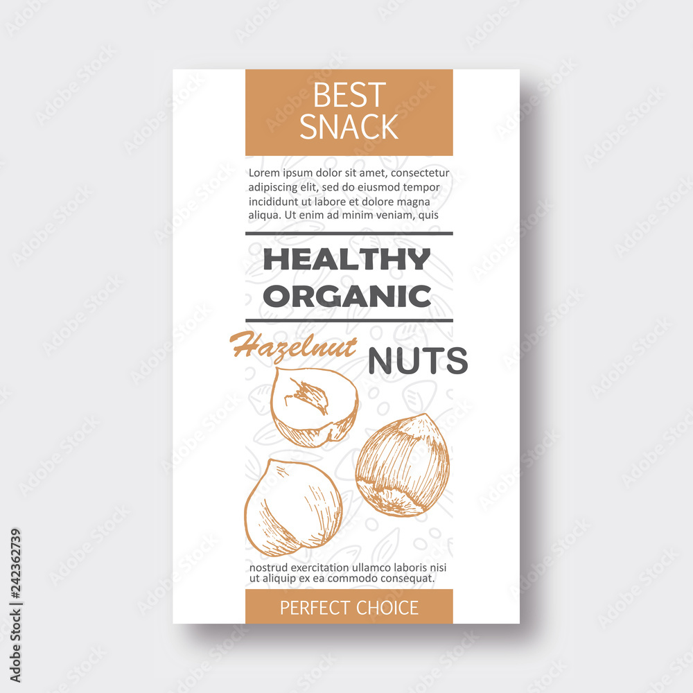 Healthy Hazelnut nut vertical label. Vector packaging design. Stock ...