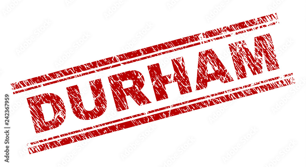 DURHAM seal imprint with distress texture. Red vector rubber print of ...