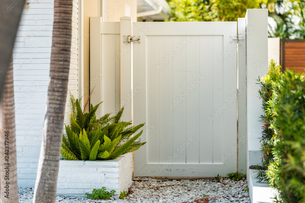 Modern entrance architecture of beach house in Florida city during ...