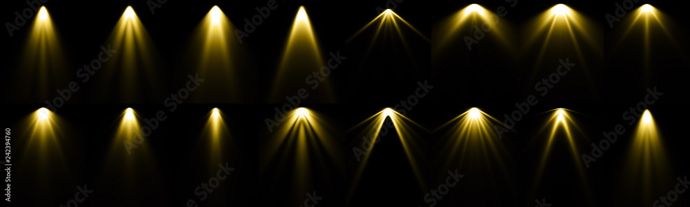 Isolated yellow spotlight effect on black background. Light show. Light ...