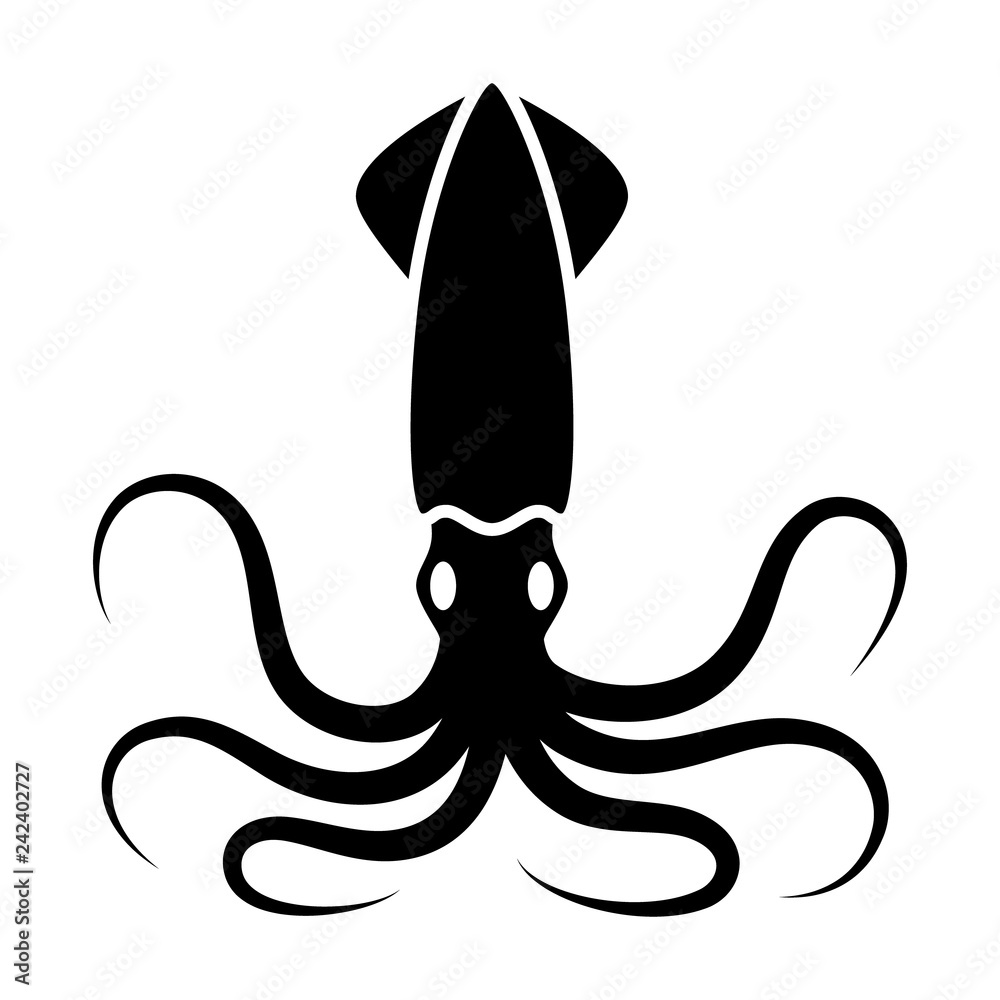 Squid deep sea wildlife with tentacles flat vector icon for animal apps ...