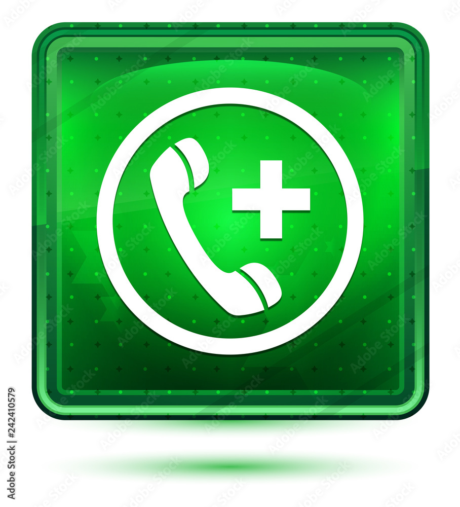 Emergency call icon neon light green square button Stock Illustration ...