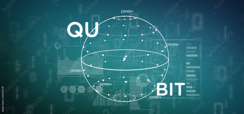 Quantum computing concept with qubit icon 3d rendering Stock ...