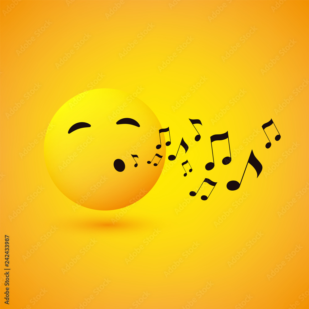 Singing or Whistling Emoticon, Face With Smiling Eyes on Yellow ...