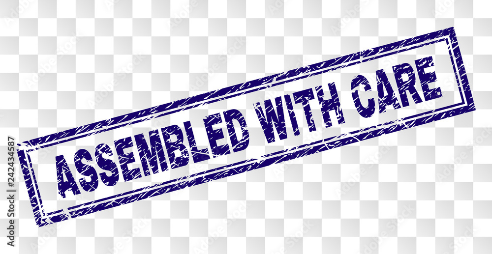 ASSEMBLED WITH CARE stamp seal print with rubber print style and double ...