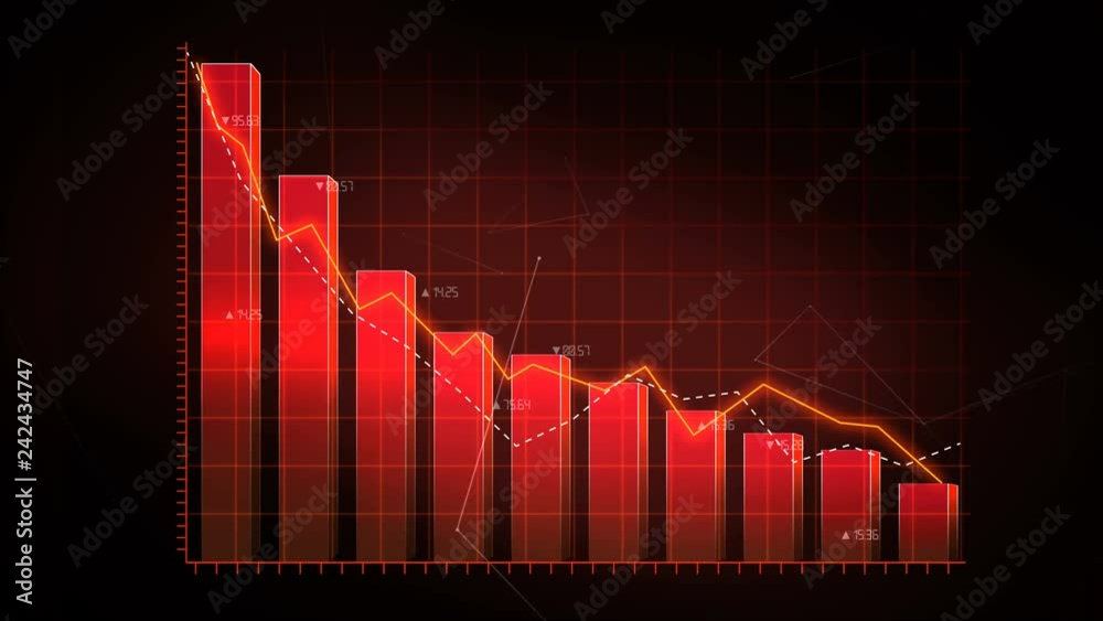 Animated Stock Market charts and bar graphs. decrease red line. 4k ...