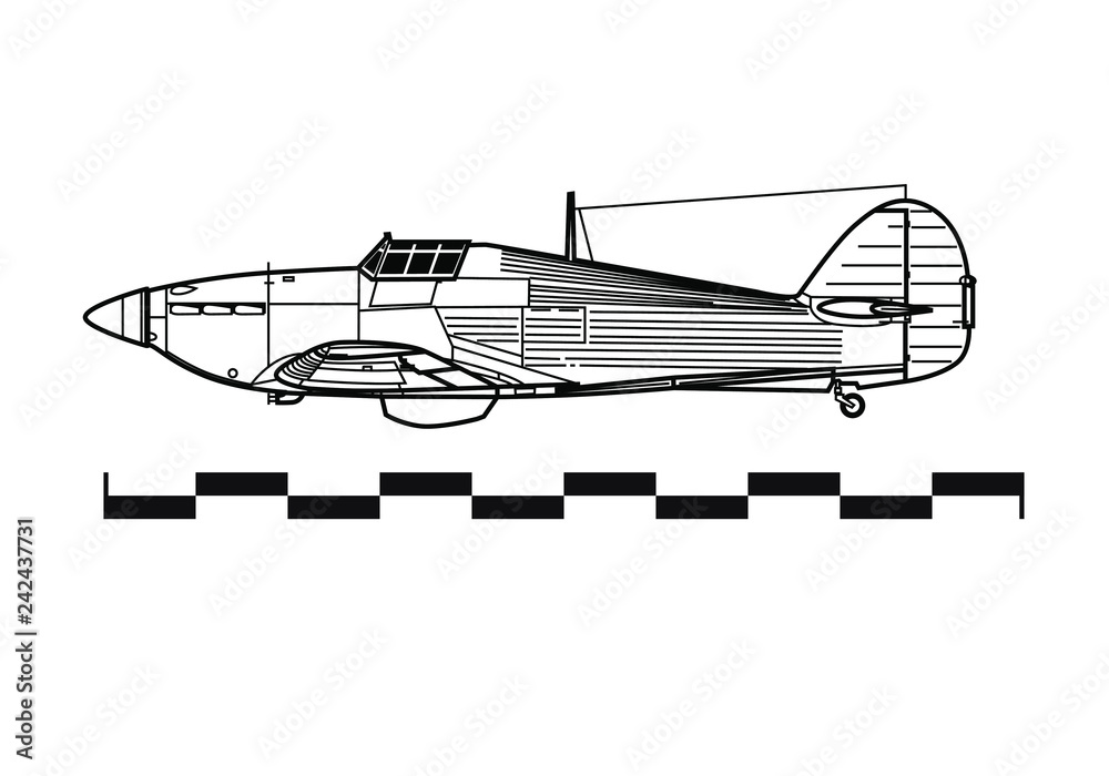 Hawker HURRICANE. Outline drawing Stock Vector | Adobe Stock