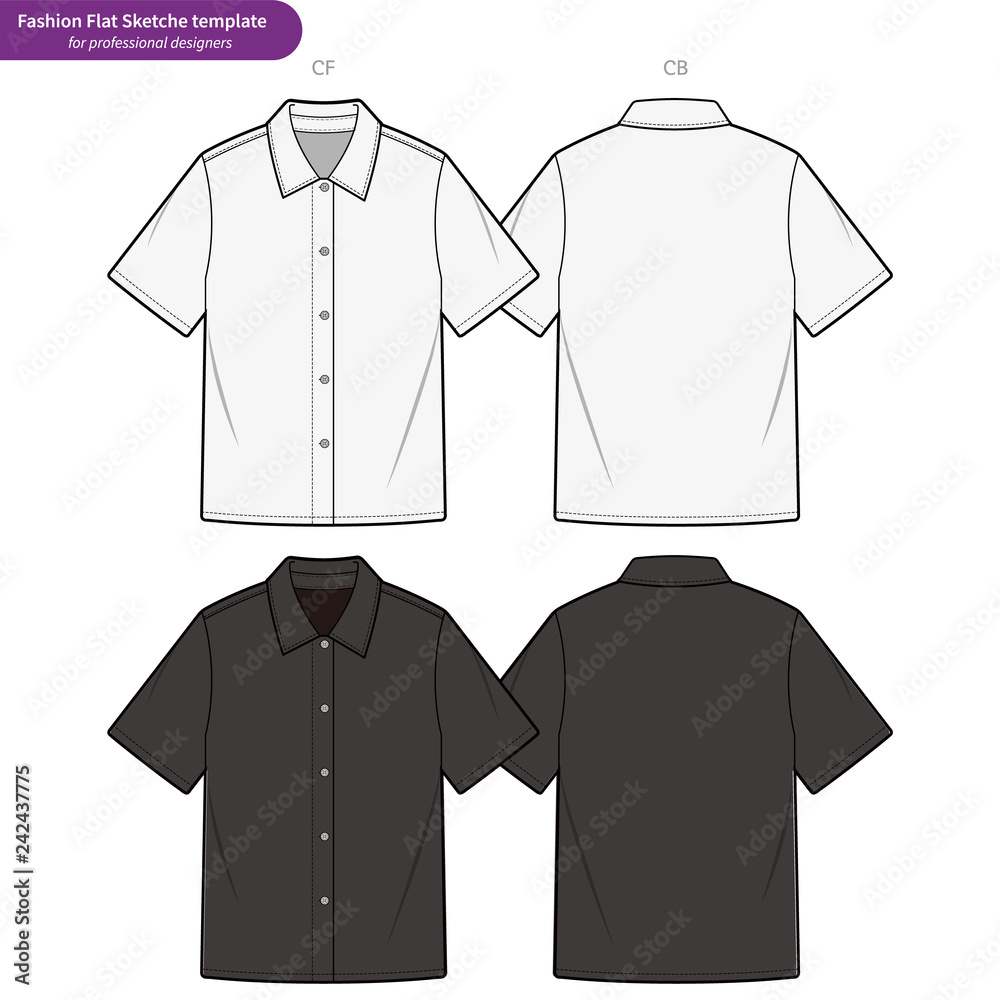 SHORT SLEEVE SHIRTS fashion flat technical drawing template Stock ...