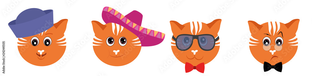 Emoticons set - cats. Emoji vector isolated on white background. Ginger ...