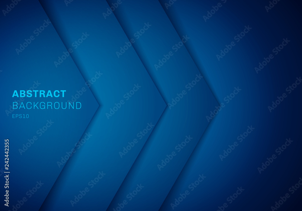 Abstract 3D blue triangle with overlap paper layer gradient color with ...