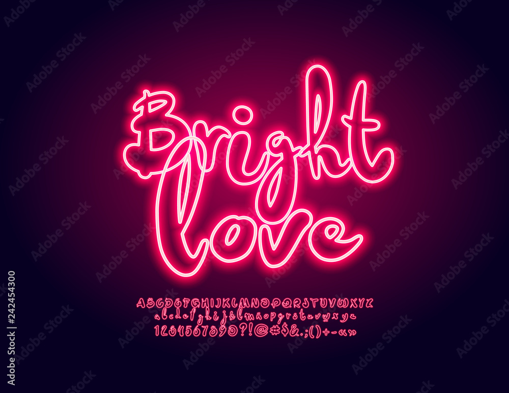 Vector Neon Pink Logo Bright Love. Glowing Font for Party, Club ...