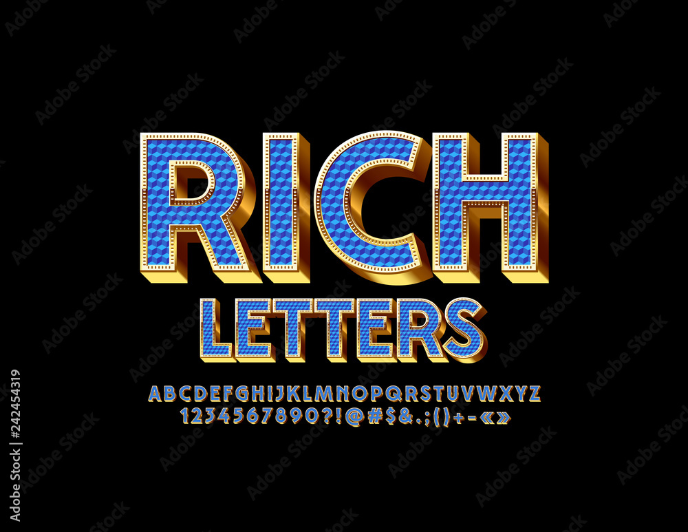 Vector luxury Blue and Gold Alphabet Letters, Numbers and Symbols. Rich ...