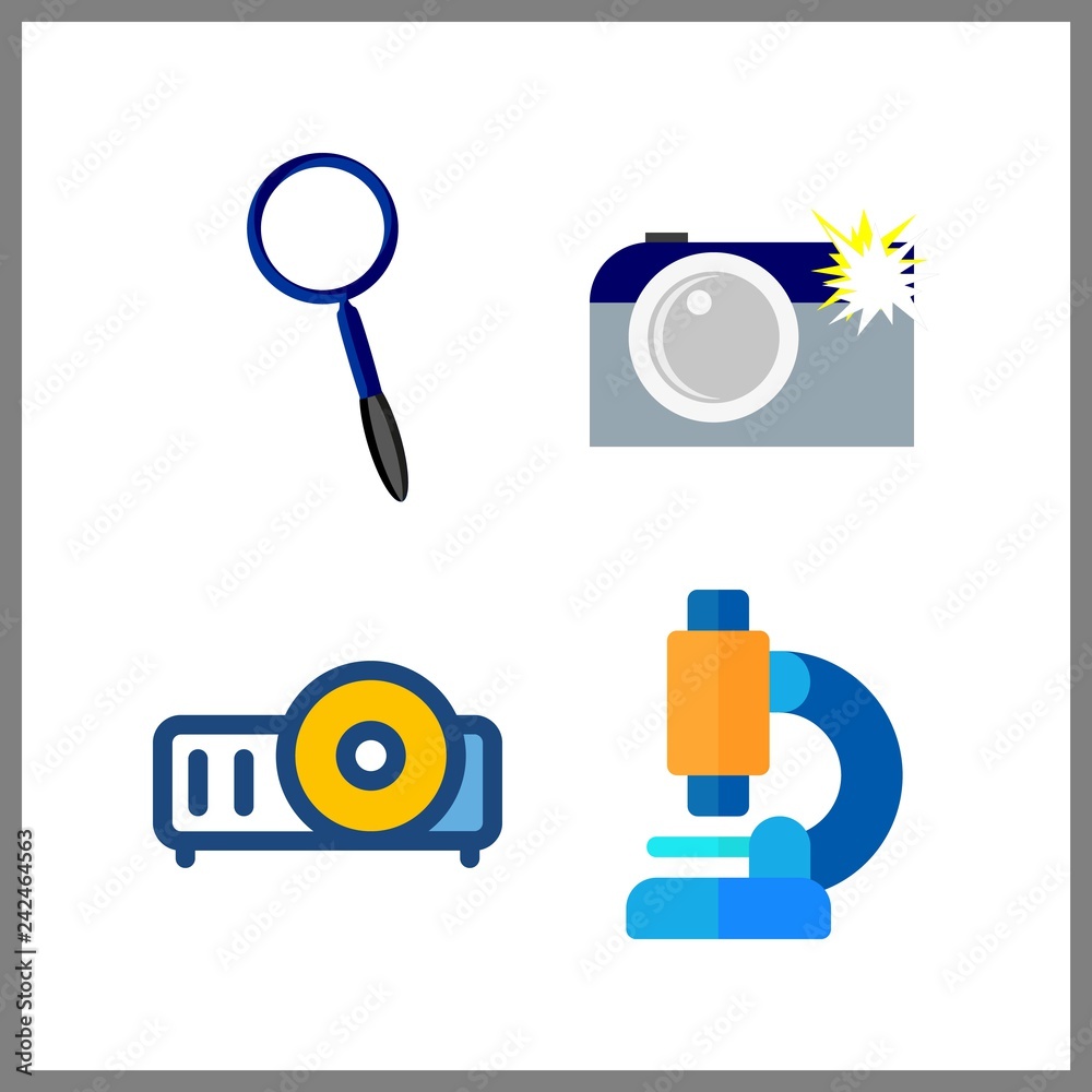 4 lens icon. Vector illustration lens set. camera and projector icons ...