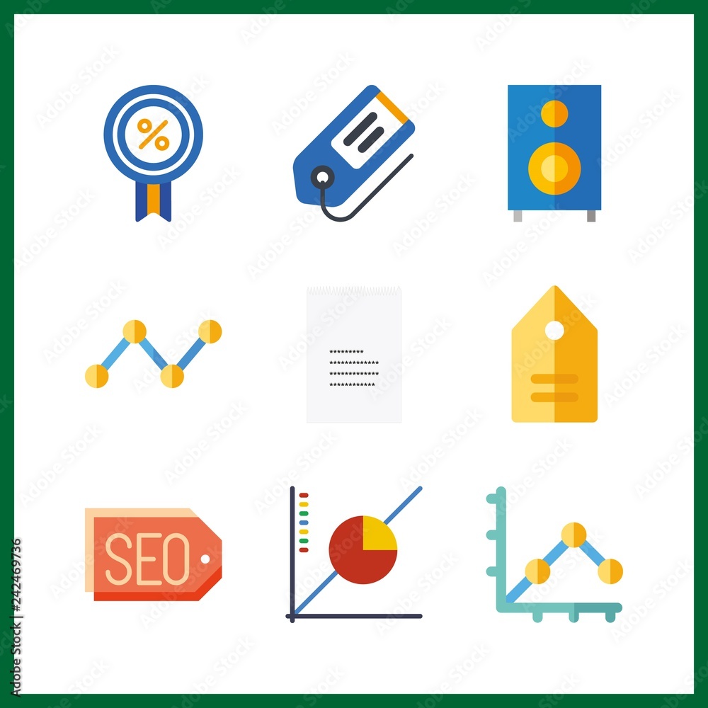 9 price icon. Vector illustration price set. tag and line graph icons ...