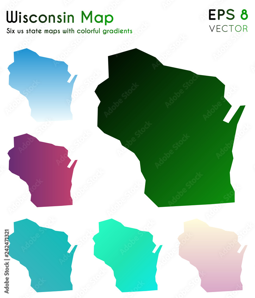 Map of Wisconsin with beautiful gradients. Beautiful set of Wisconsin ...