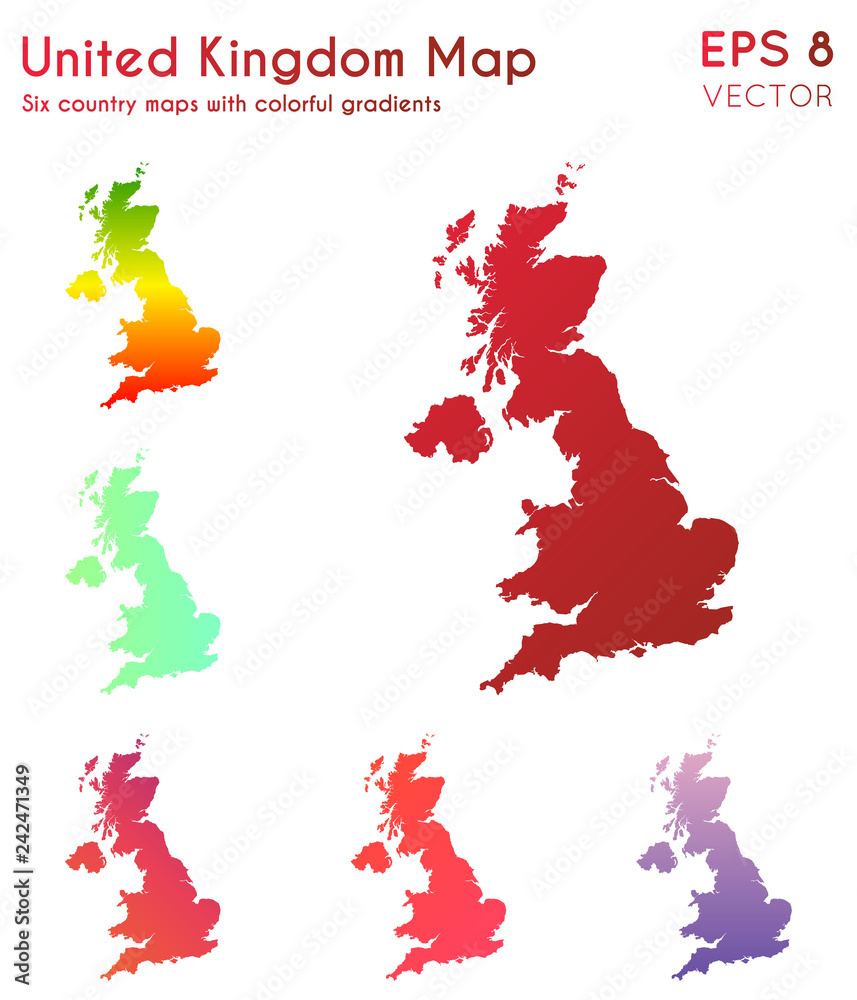 Map of United Kingdom with beautiful gradients. Adorable set of United ...