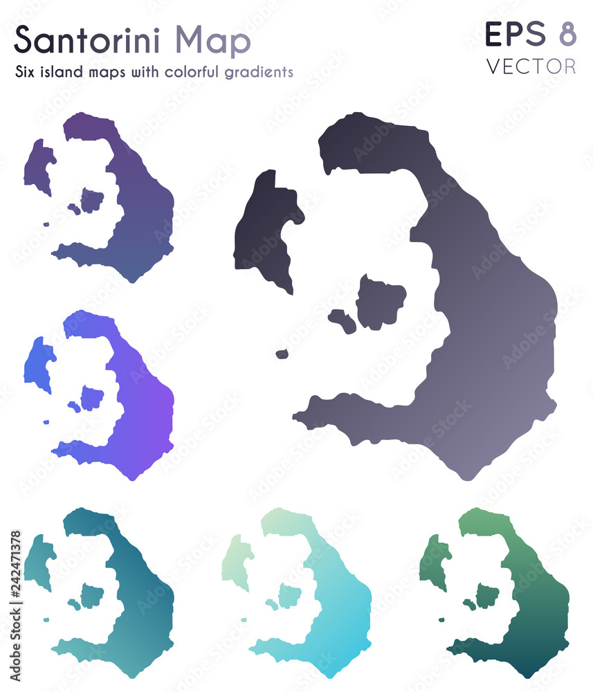 Map of Santorini with beautiful gradients. Authentic set of Santorini ...