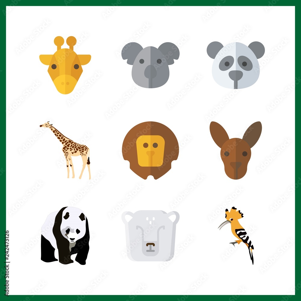9 zoo icon. Vector illustration zoo set. koala and lion icons for zoo ...