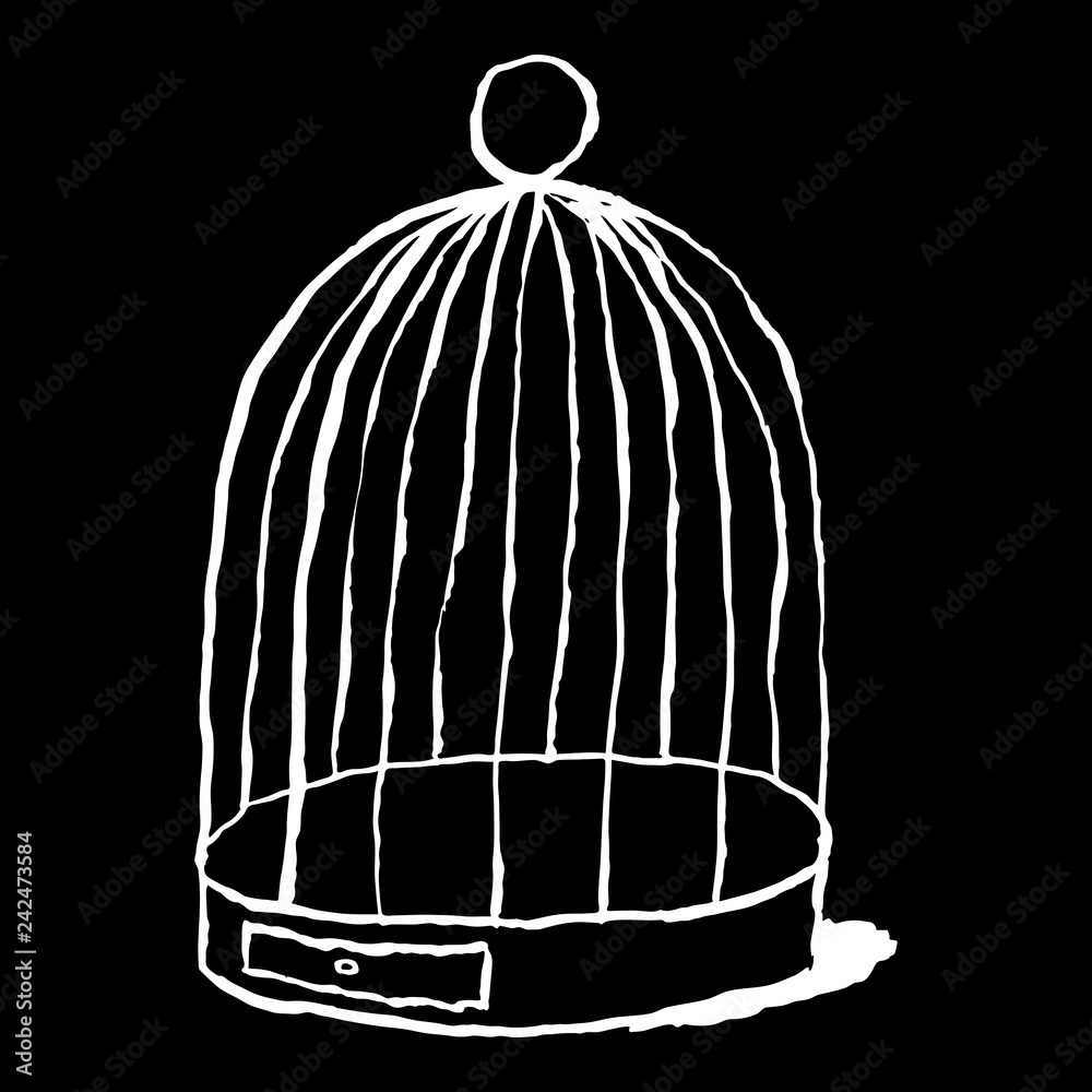 Birds cage isolated on white background. Sketch drawing was drawn with ...