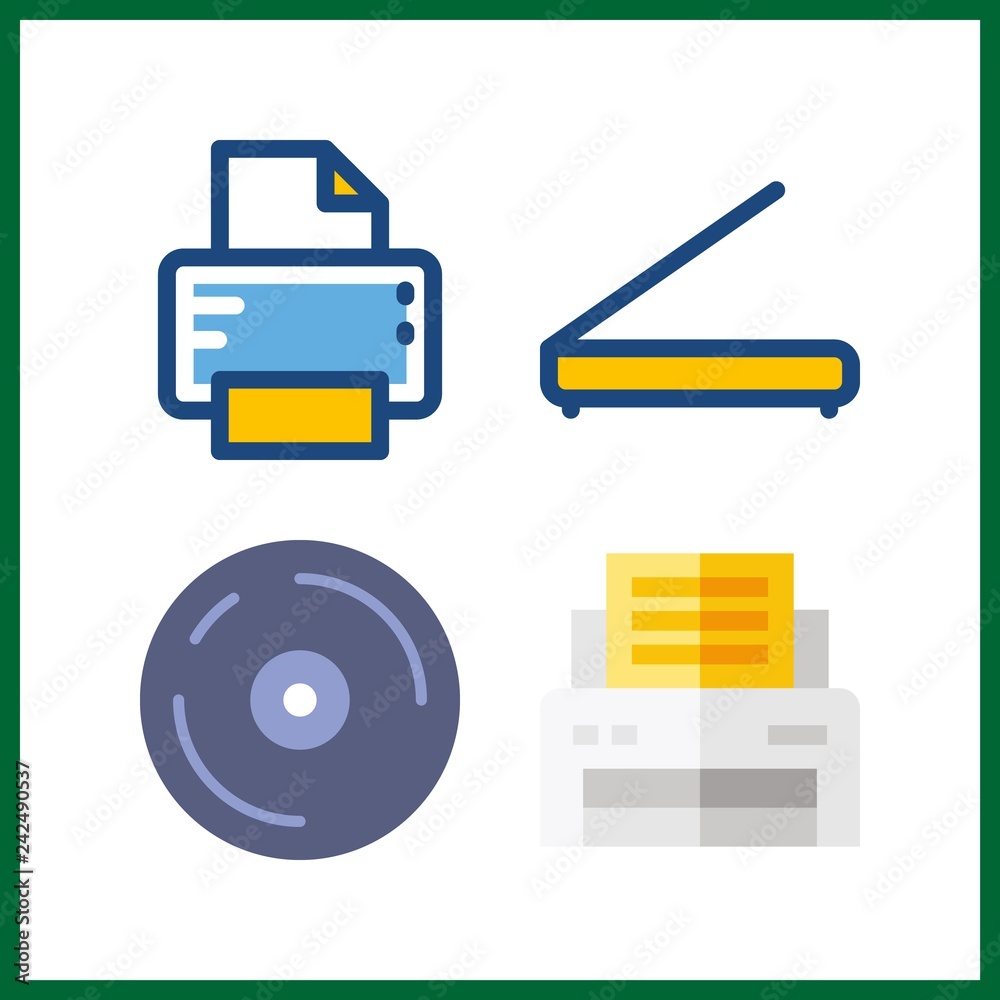 4 laser icon. Vector illustration laser set. paper printer and scanner ...