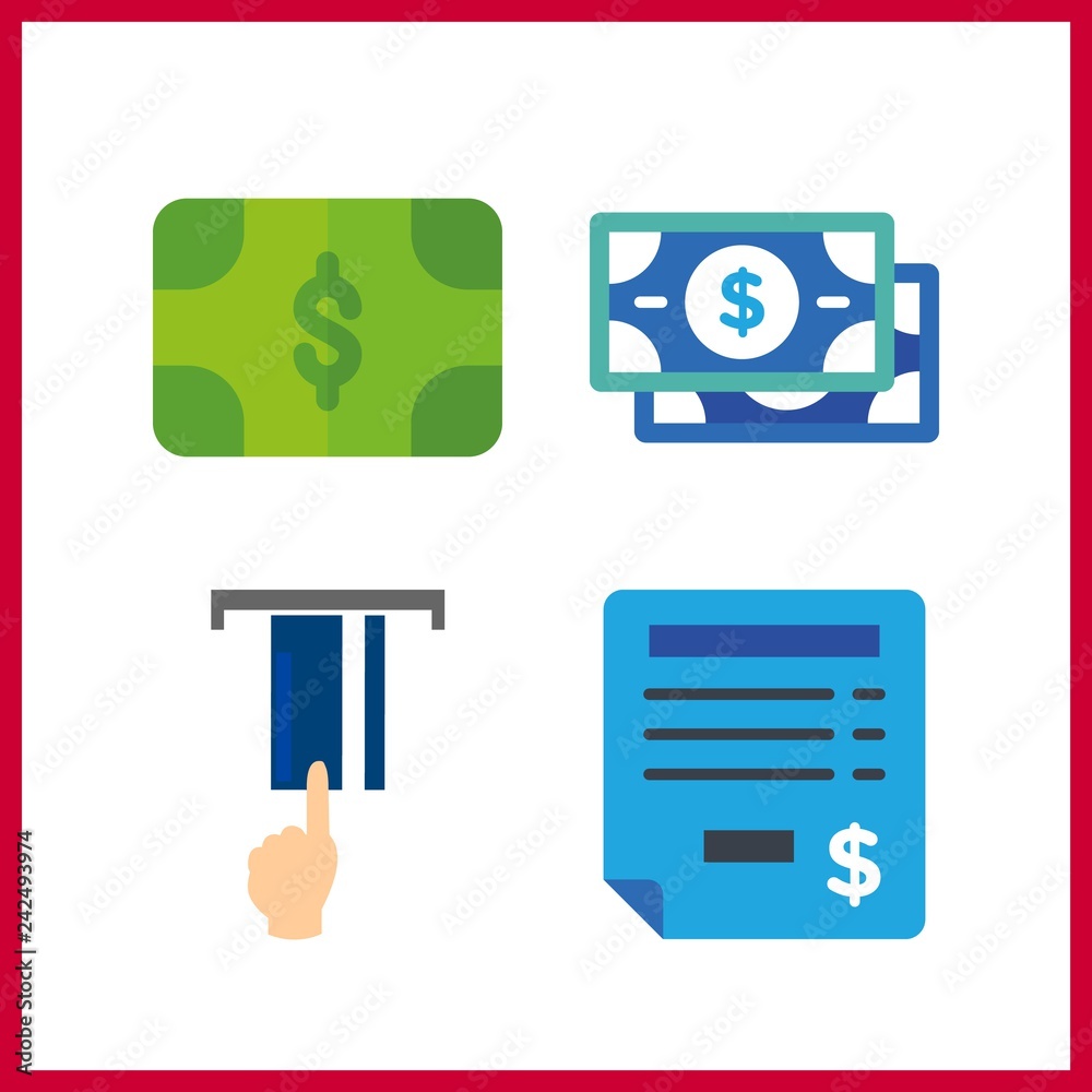 4 bill icon. Vector illustration bill set. invoice and credit card ...