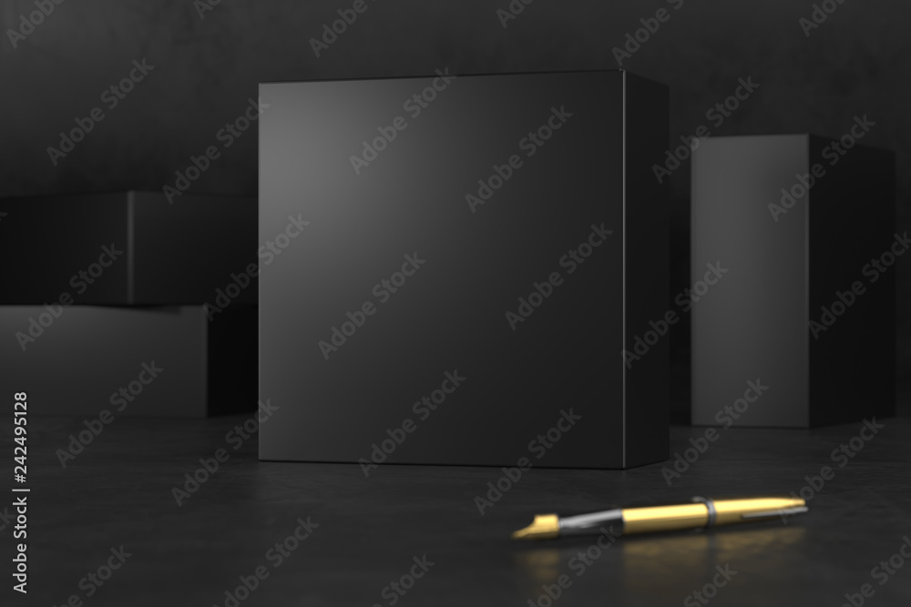 Black Gift Box packaging Mockup on black background. Luxury packaging ...