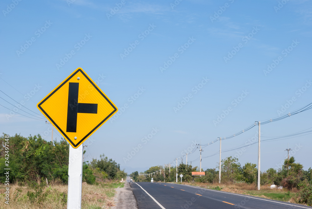 traffic sign, right three-way traffic sign Stock Photo | Adobe Stock