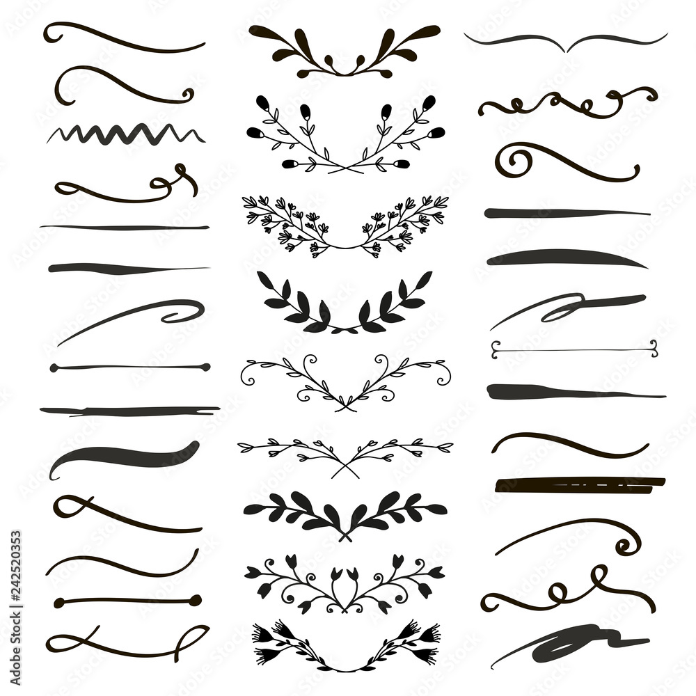Line borders, text dividers and laurel design elements. Vector ...