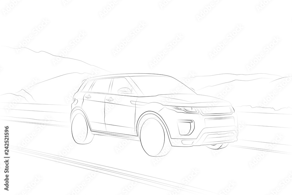 Range Rover Evoque SUV car line drawing Stock Illustration | Adobe Stock