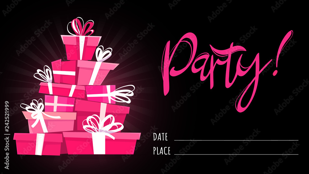 party card invitation template , calligraphy hand drawn lettering and ...