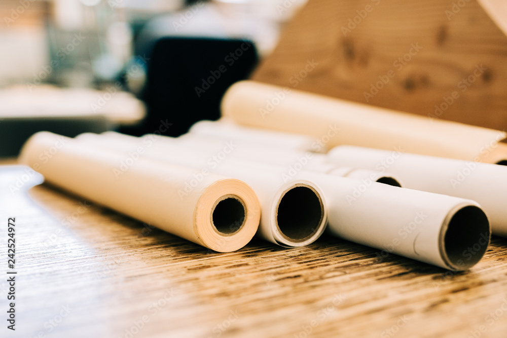 Rolled Up Blueprints Stock Photo | Adobe Stock