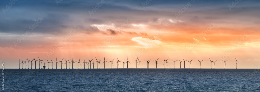 Panorama of Offshore Wind Turbines Stock Photo | Adobe Stock