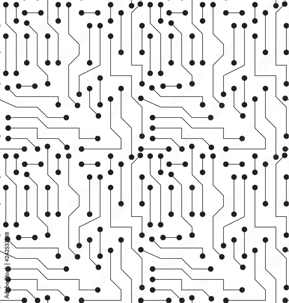 Black and White Printed Circuit Board Seamless Background with Pattern ...