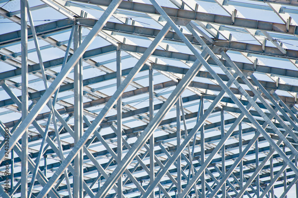Structure of building. Steel construction on sky background Stock Photo ...