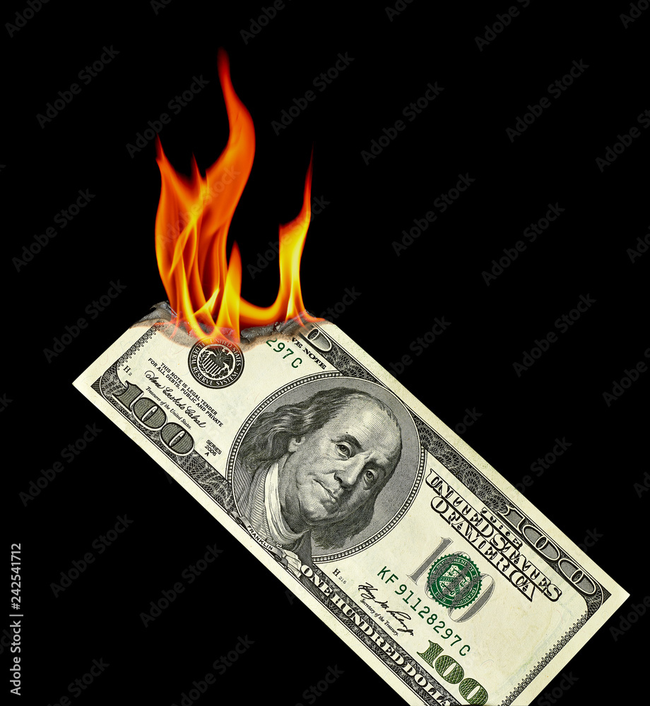 Money On Fire Black Background
