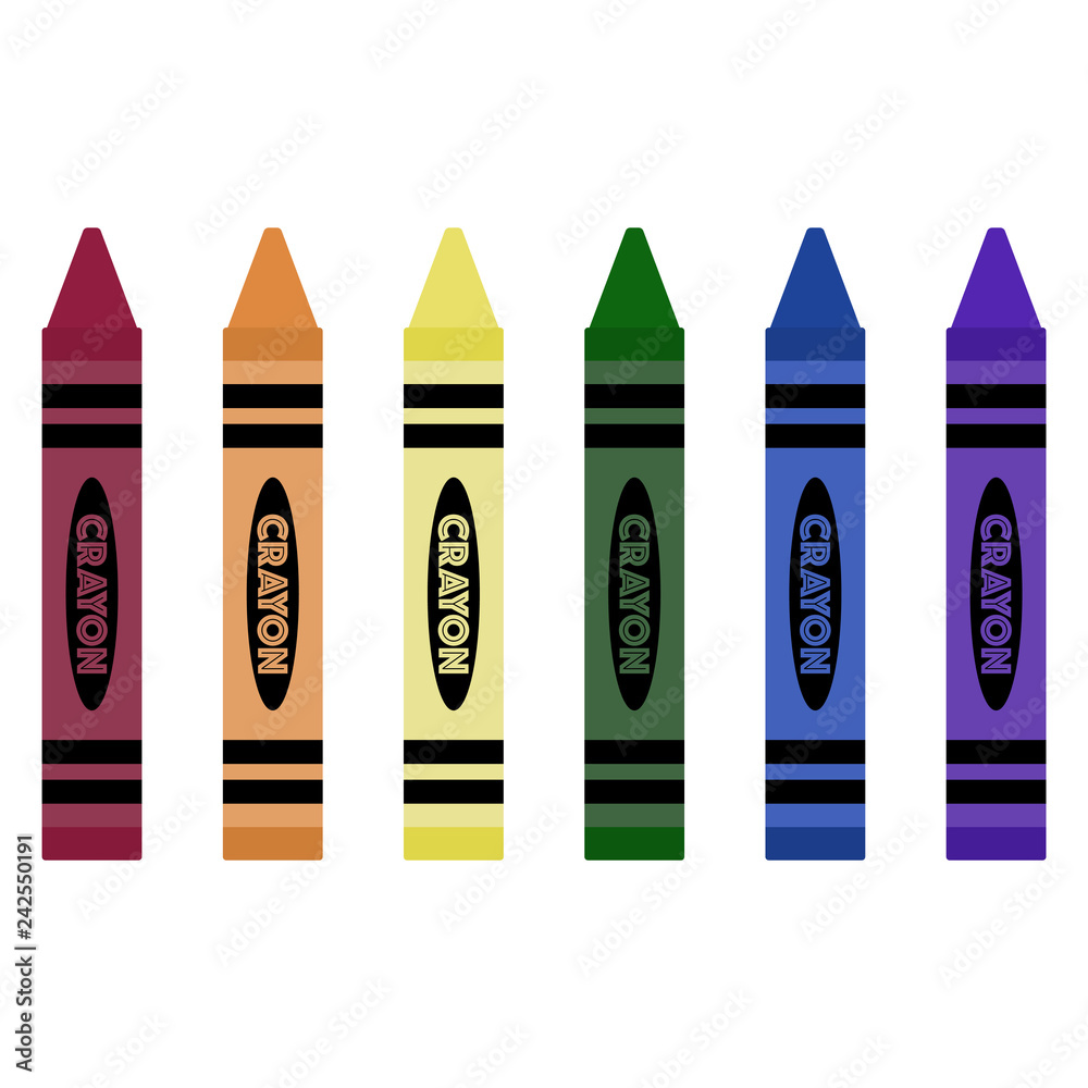 Rainbow Colors Crayons Illustration - Set of 6 coloring crayons in ...