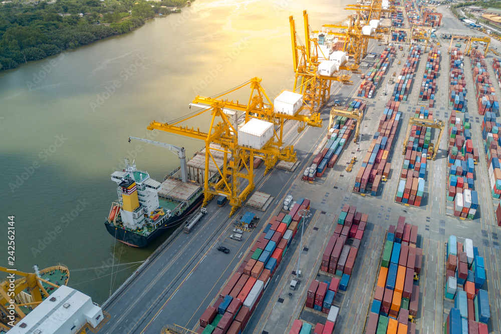 Logistics and transportation of container cargo freight ship with ...