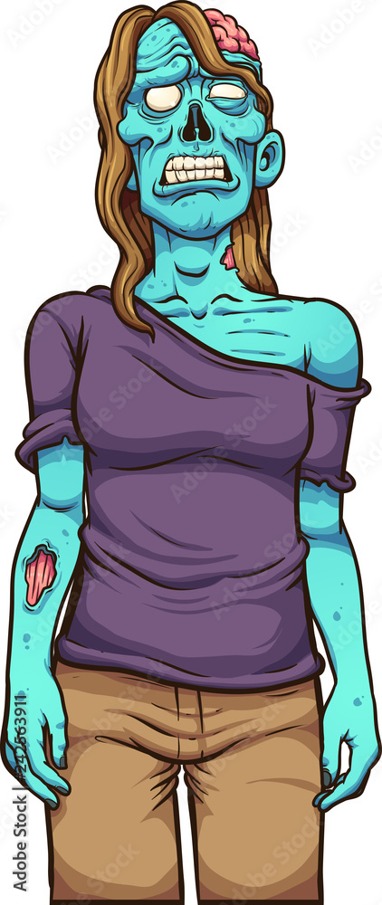Sad cartoon zombie front view. Vector clip art illustration with simple ...