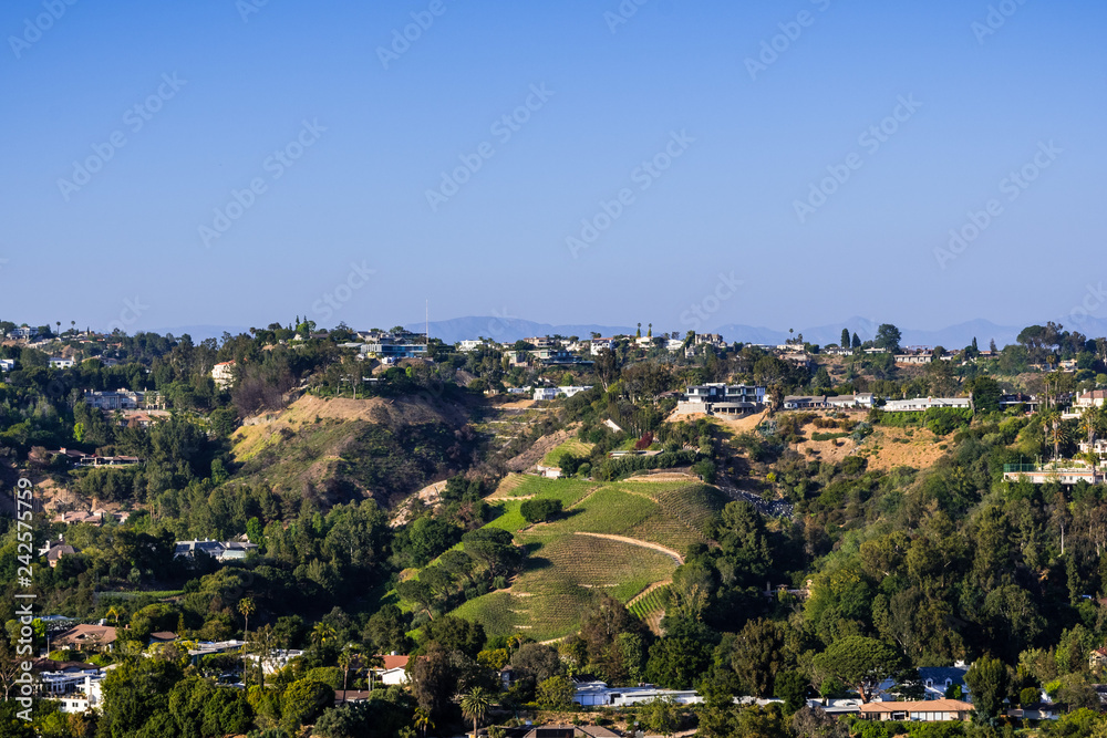 Scattered houses on one of the hills of Bel Air neighborhood, Los ...