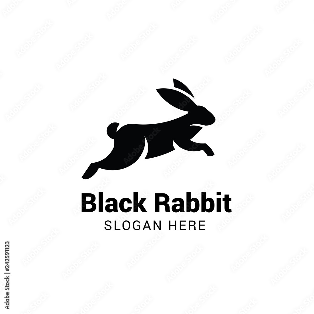 Rabbit jumping logo template isolated on white background Stock Vector ...
