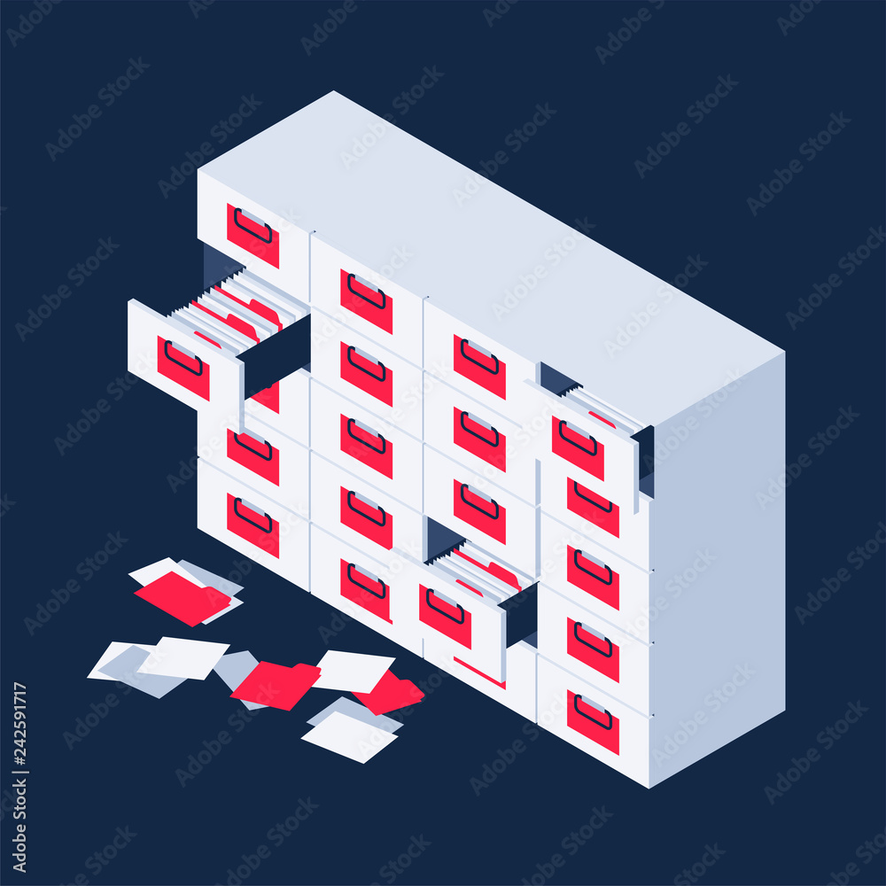 vector image of the Cabinet is an isometric view, with the documents in ...