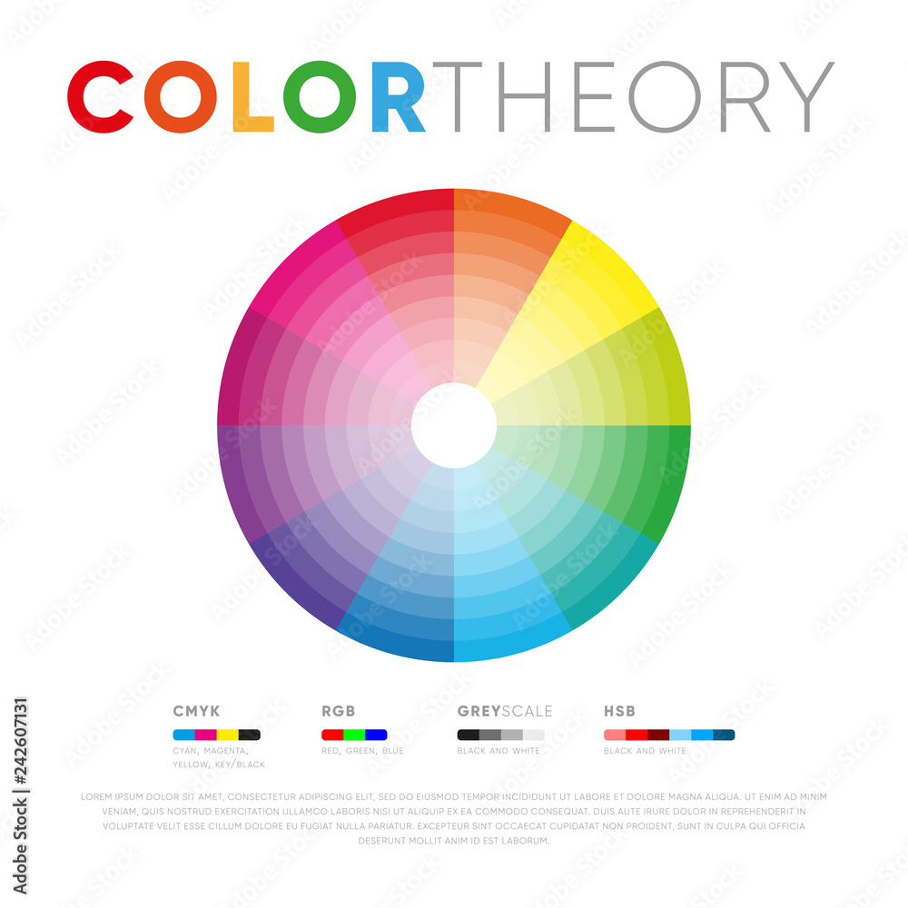 Multicolored circle template of color theory spectrum isolated on white ...
