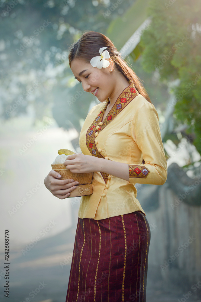 woman wearing laos traditional dress costume,vintage style,Laos culture ...
