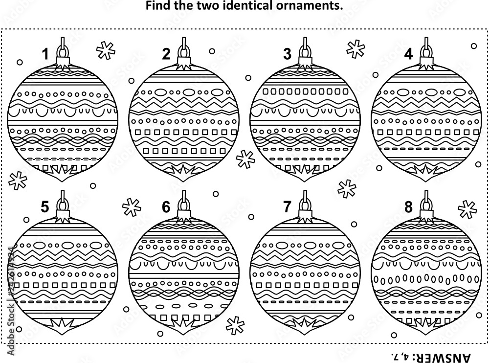Winter holidays, New Year or Christmas themed find the two identical ...