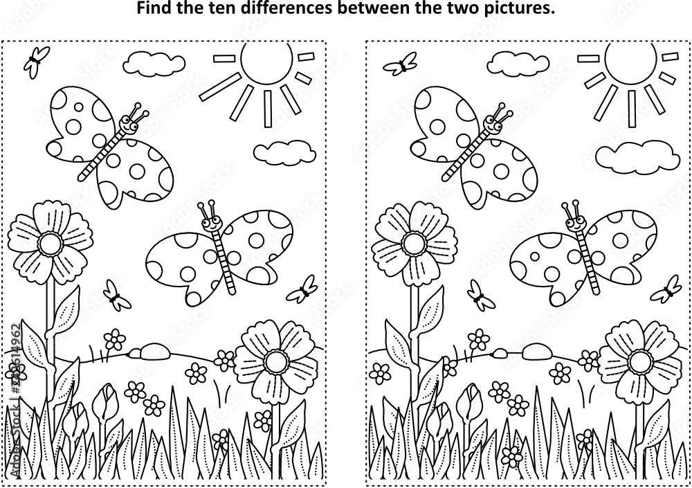 Spring or summer joy themed find the ten differences picture puzzle and ...