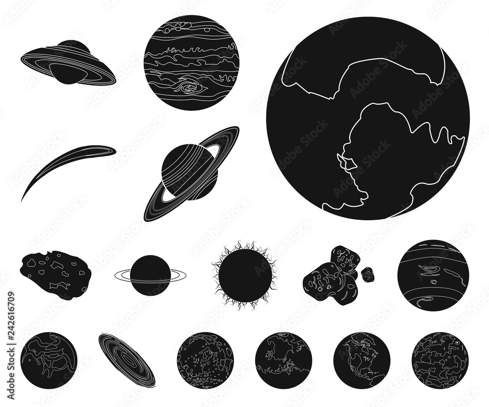 Planets of the solar system black icons in set collection for design ...