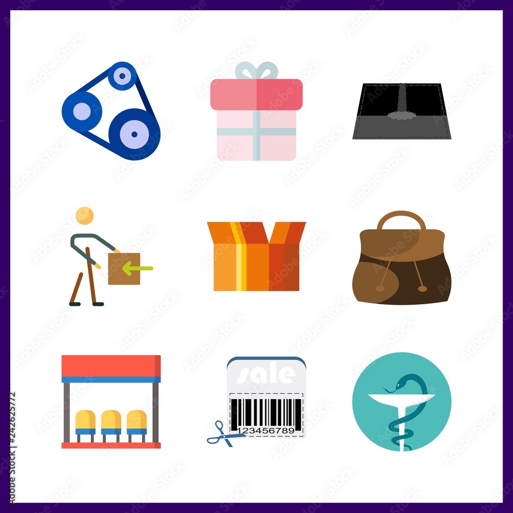 9 box icon. Vector illustration box set. delivery and bus stop icons ...