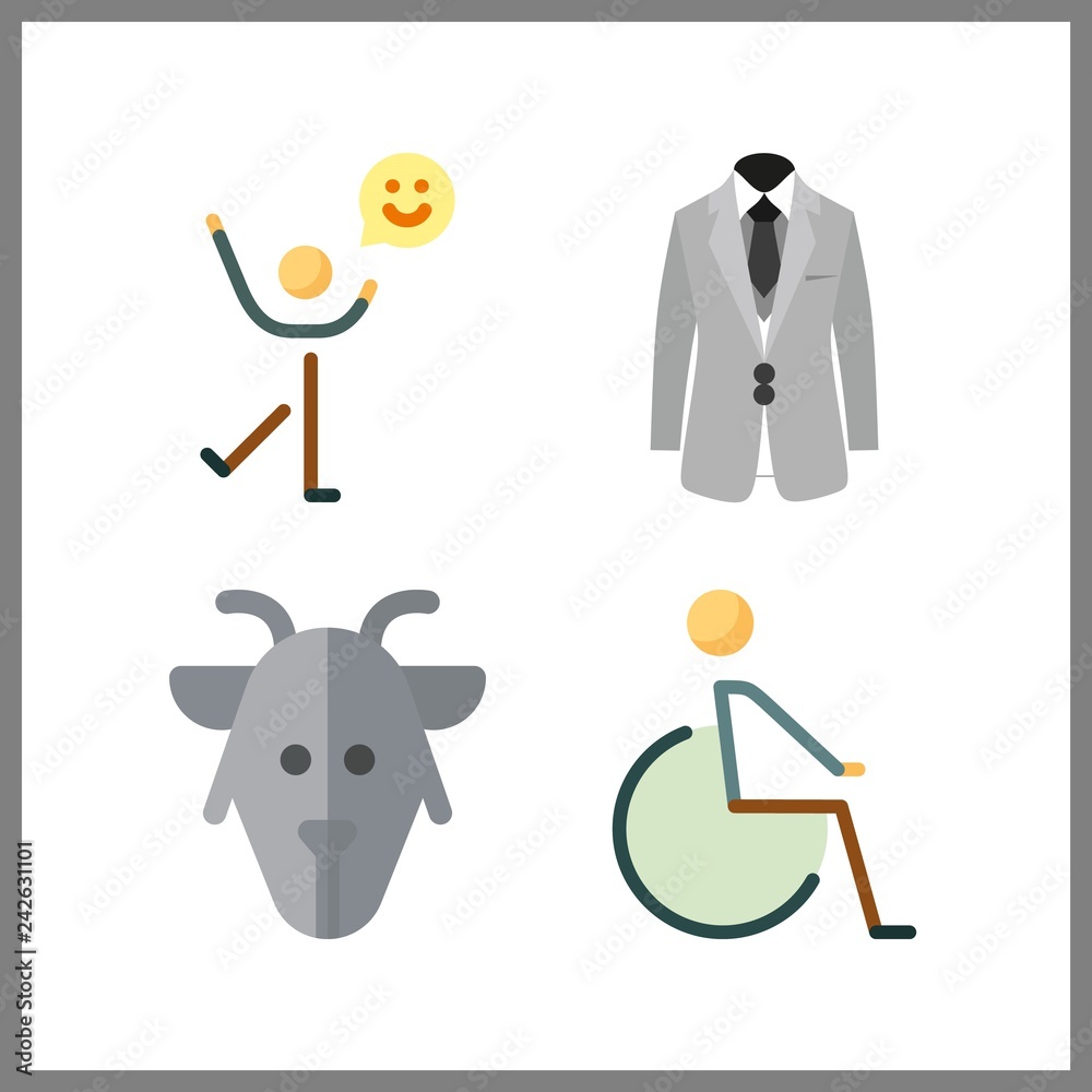 4 cute icon. Vector illustration cute set. grey costume and happy icons ...