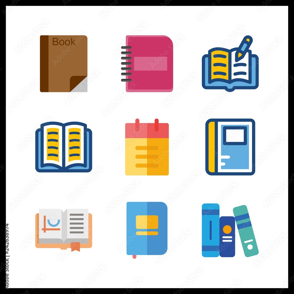 9 textbook icon. Vector illustration textbook set. books and book icons ...